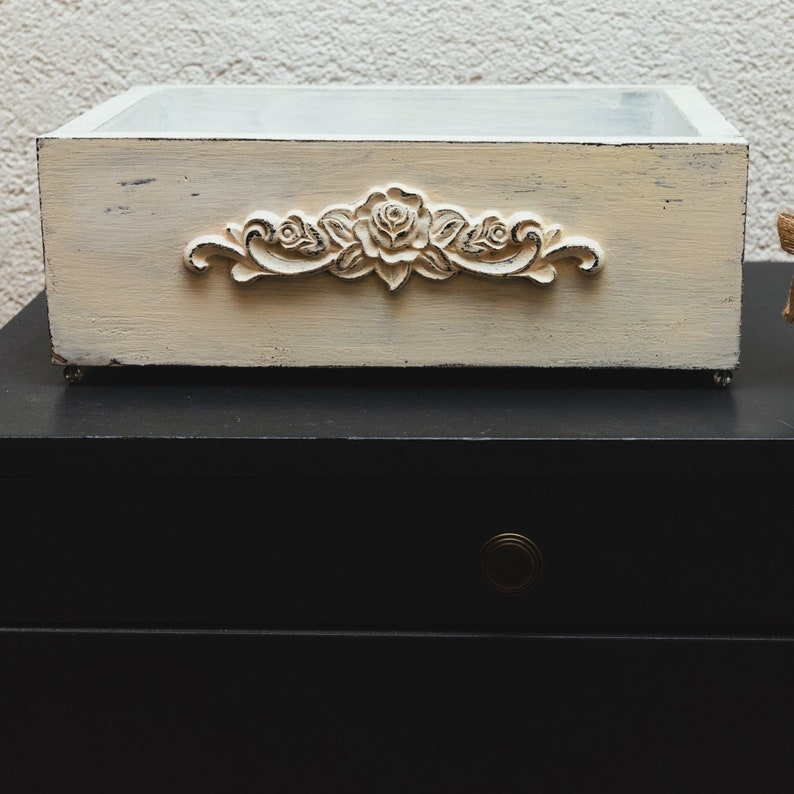 Shabby Chic White Wood Crate, Distressed Floral Storage Box - Etsy