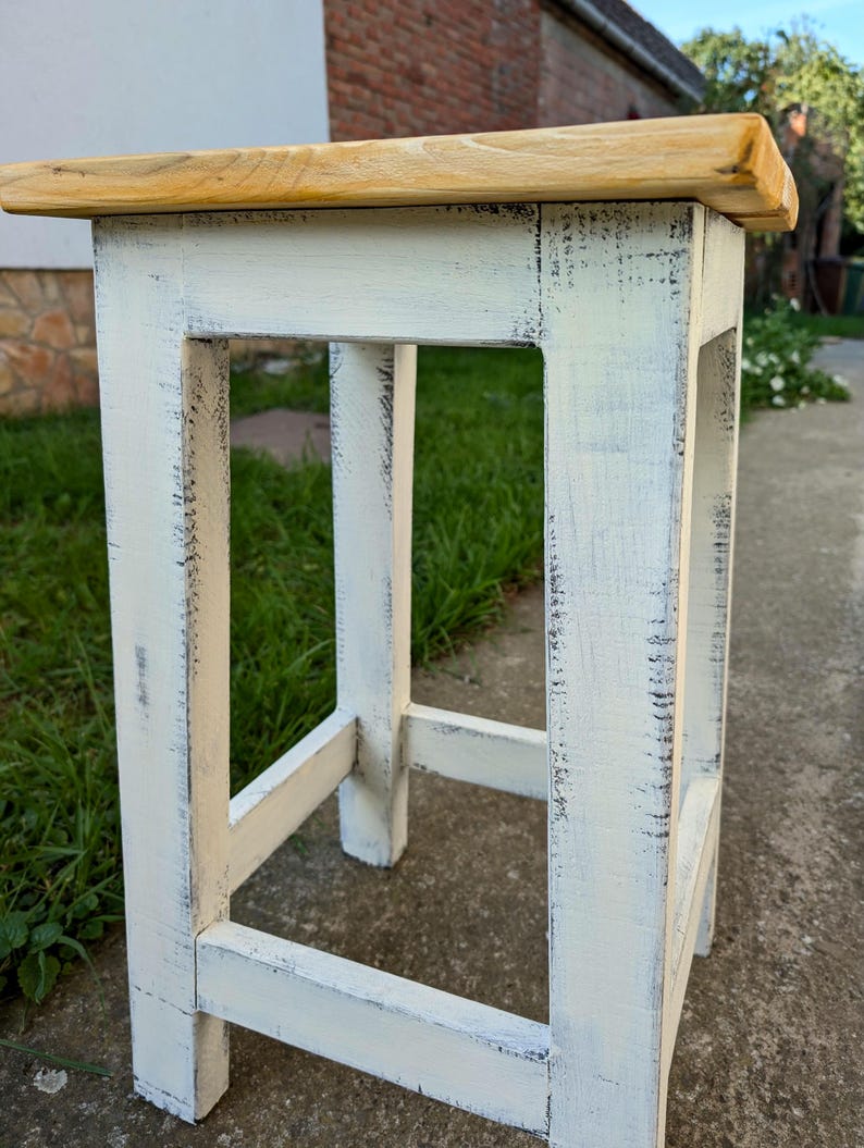 Farmhouse Rustic Wooden Bar Stool. Shabby White Kitchen Artist Tall ...