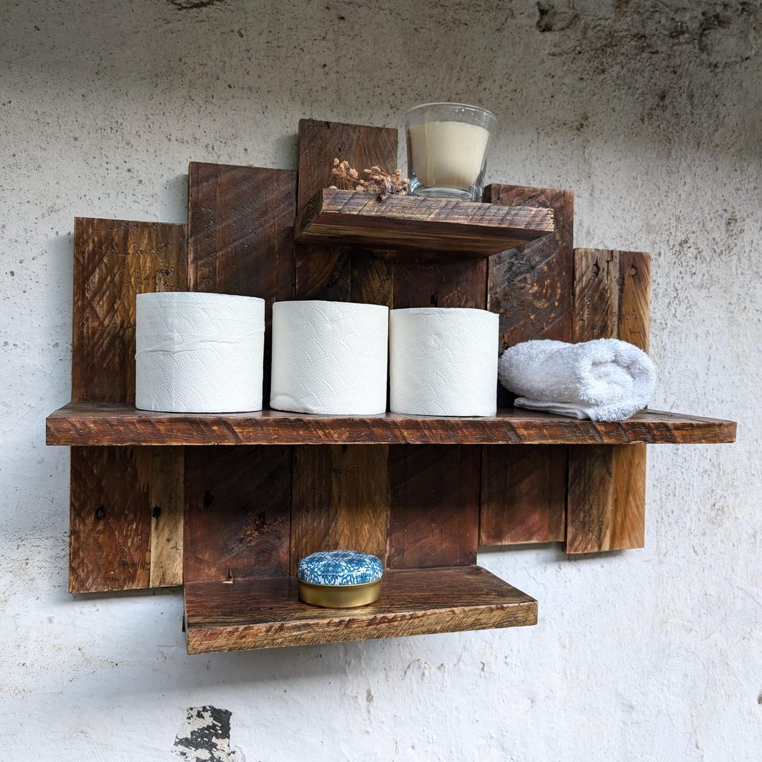 60cm Rustic Wooden Shelf, Natural Reclaimed Wood, Wall Shelf, Wooden ...