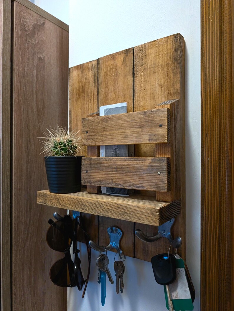 Rustic Wall Organizer for Entryway, Handcrafted Mail Rack Organizer ...