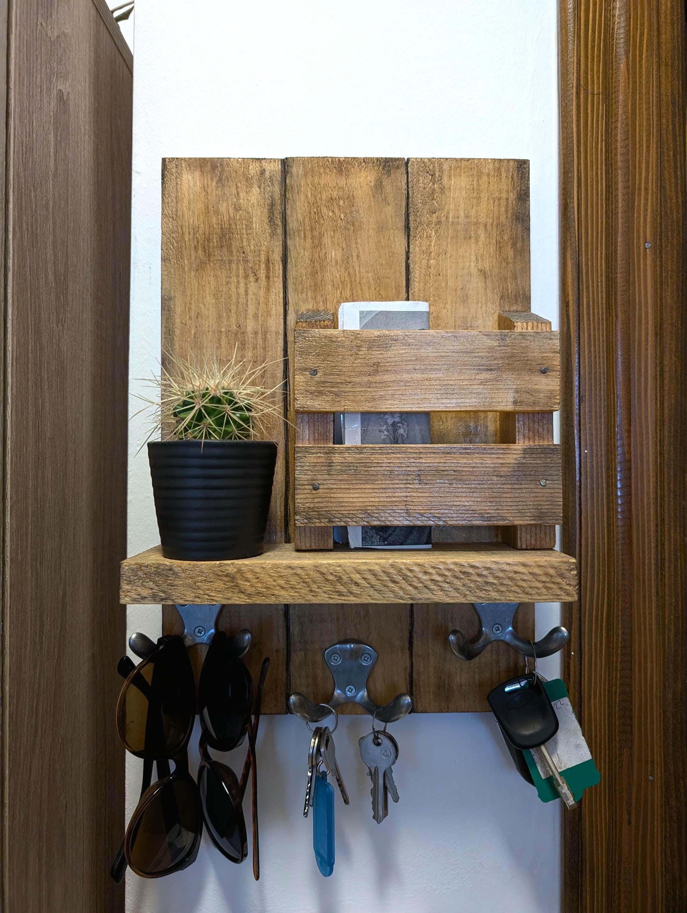 Rustic Wall Organizer for Entryway, Handcrafted Mail Rack Organizer ...