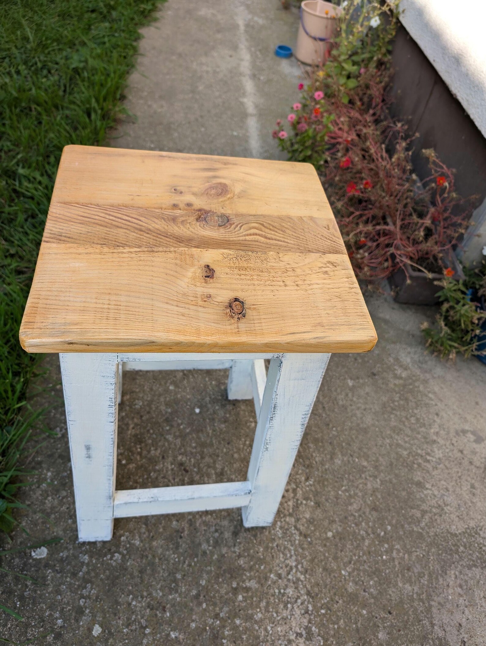 Farmhouse Rustic Wooden Bar Stool. Shabby White Kitchen Artist Tall ...