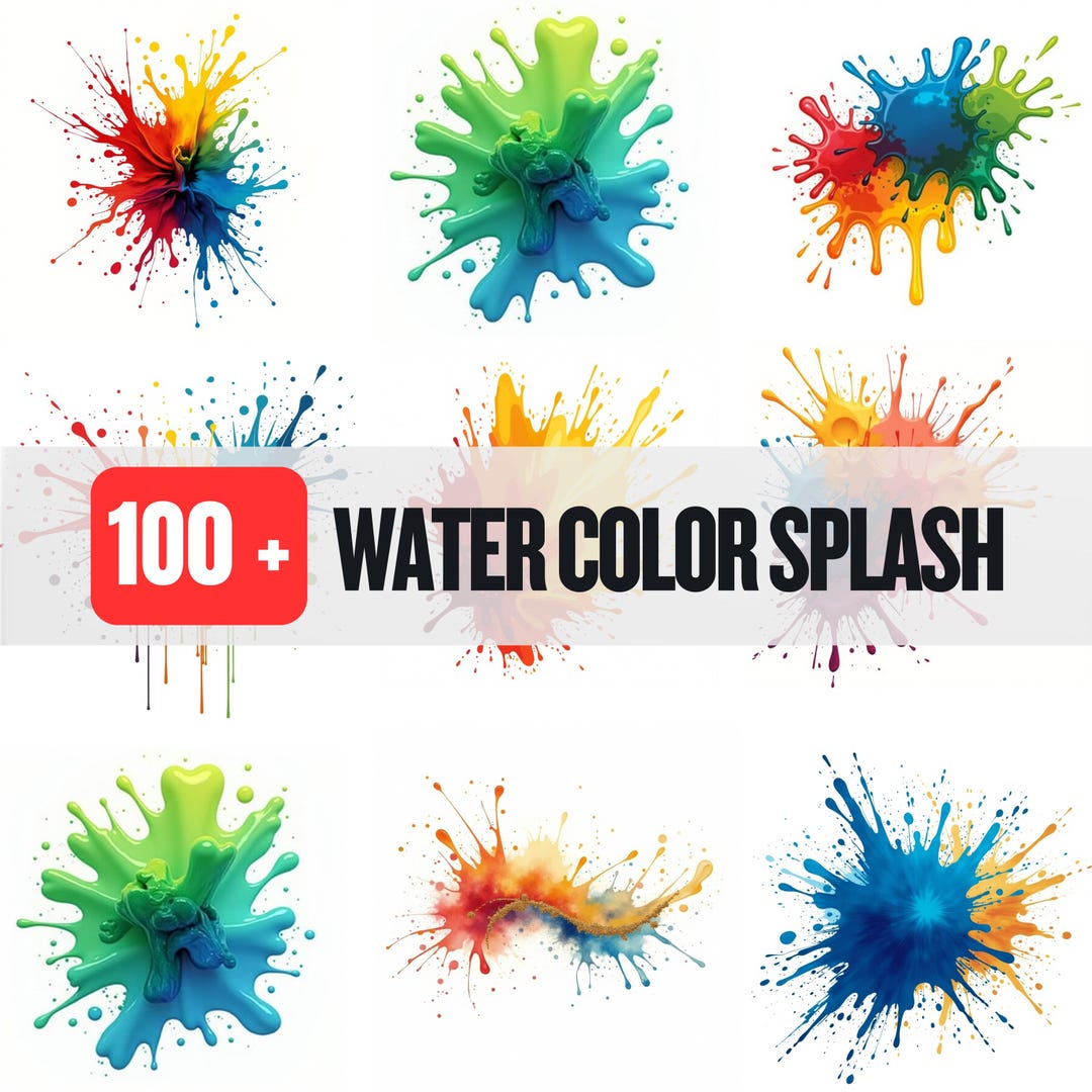 Watercolor Paint Splash Clipart Bundle – 100+ Pngs – 3D Alcohol Ink ...