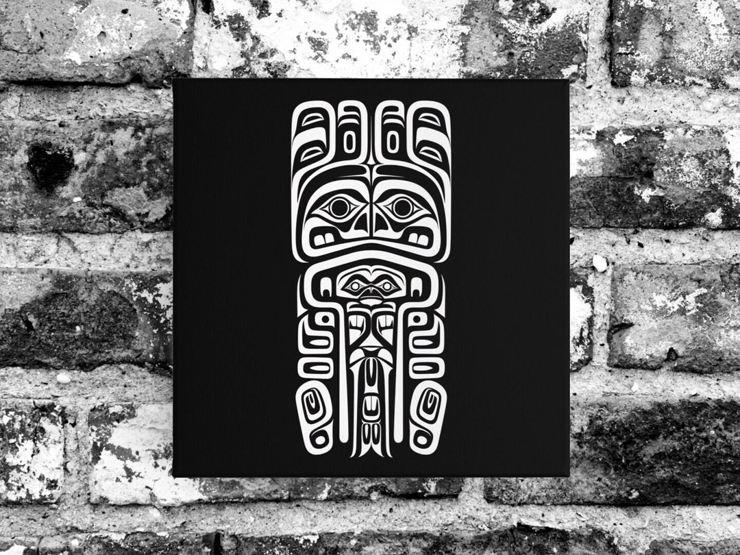 Native Totem Pole Printable Wall Art Abstract, Black & White Digital ...