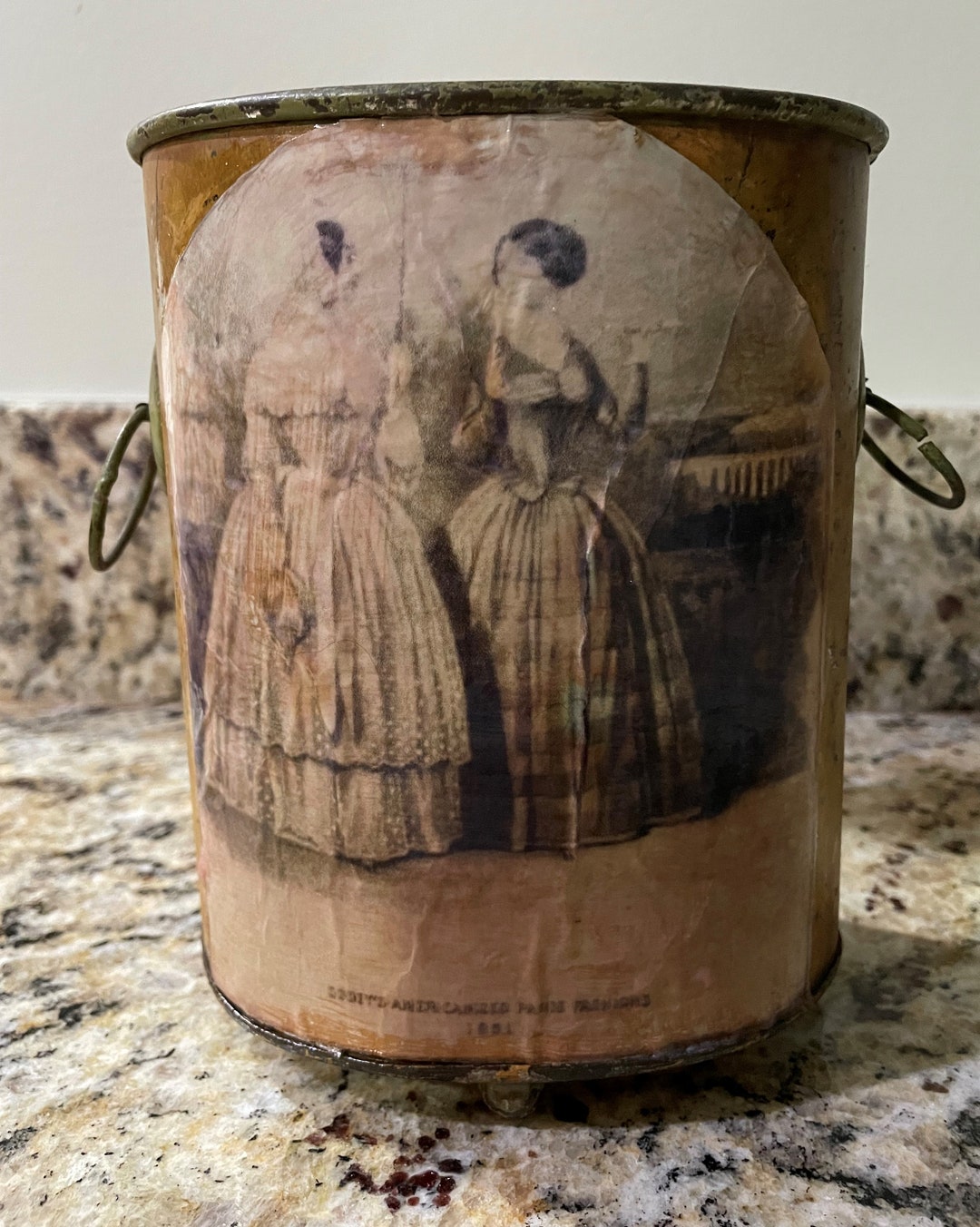 Antique 1800's Small Oval Can With Ring Handles & Feet Likely Used for ...