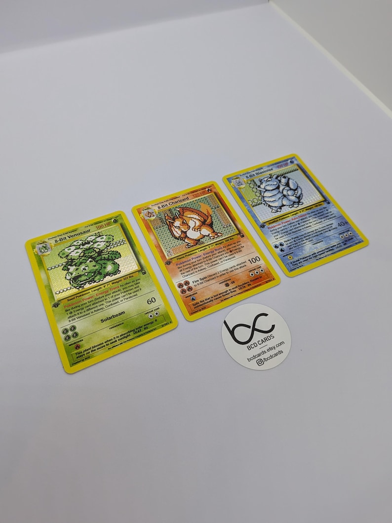 8-bit Venusaur, Charizard, Blastoise - Custom Pokemon Card - Etsy