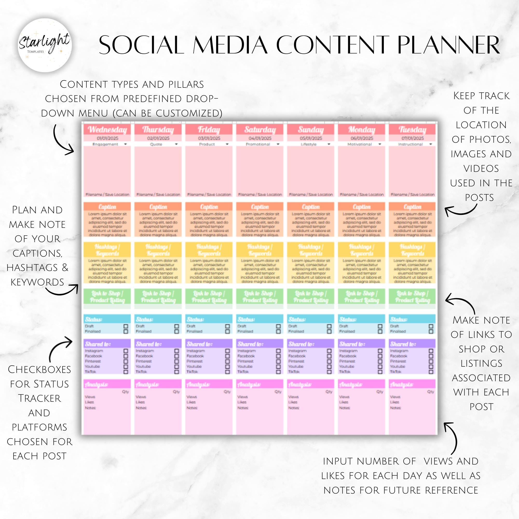 Social Media Content Planner Google Sheets Template Social Media ...