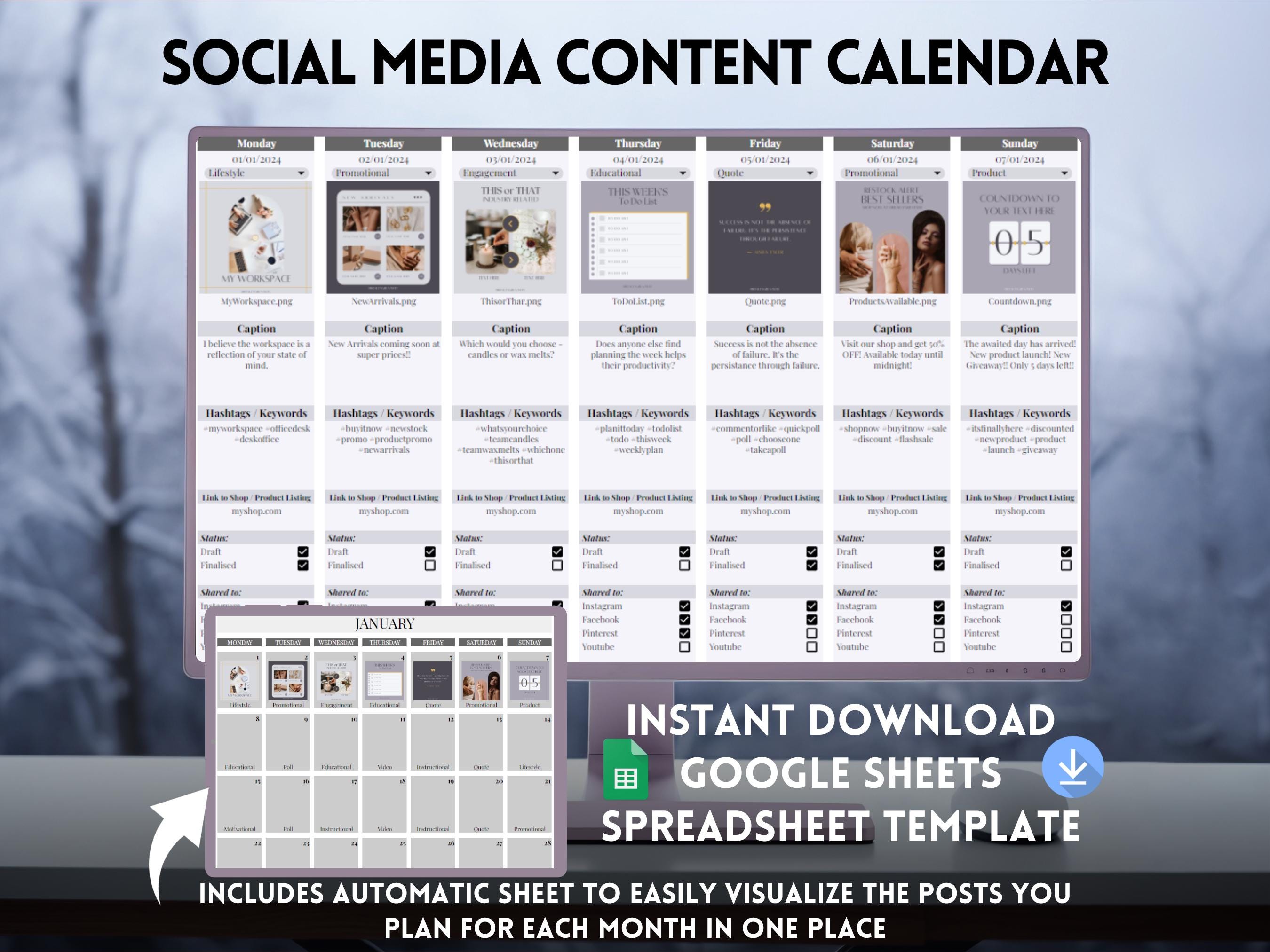 Social Media Organizer, Social Media Content Planner, Content Calendar ...