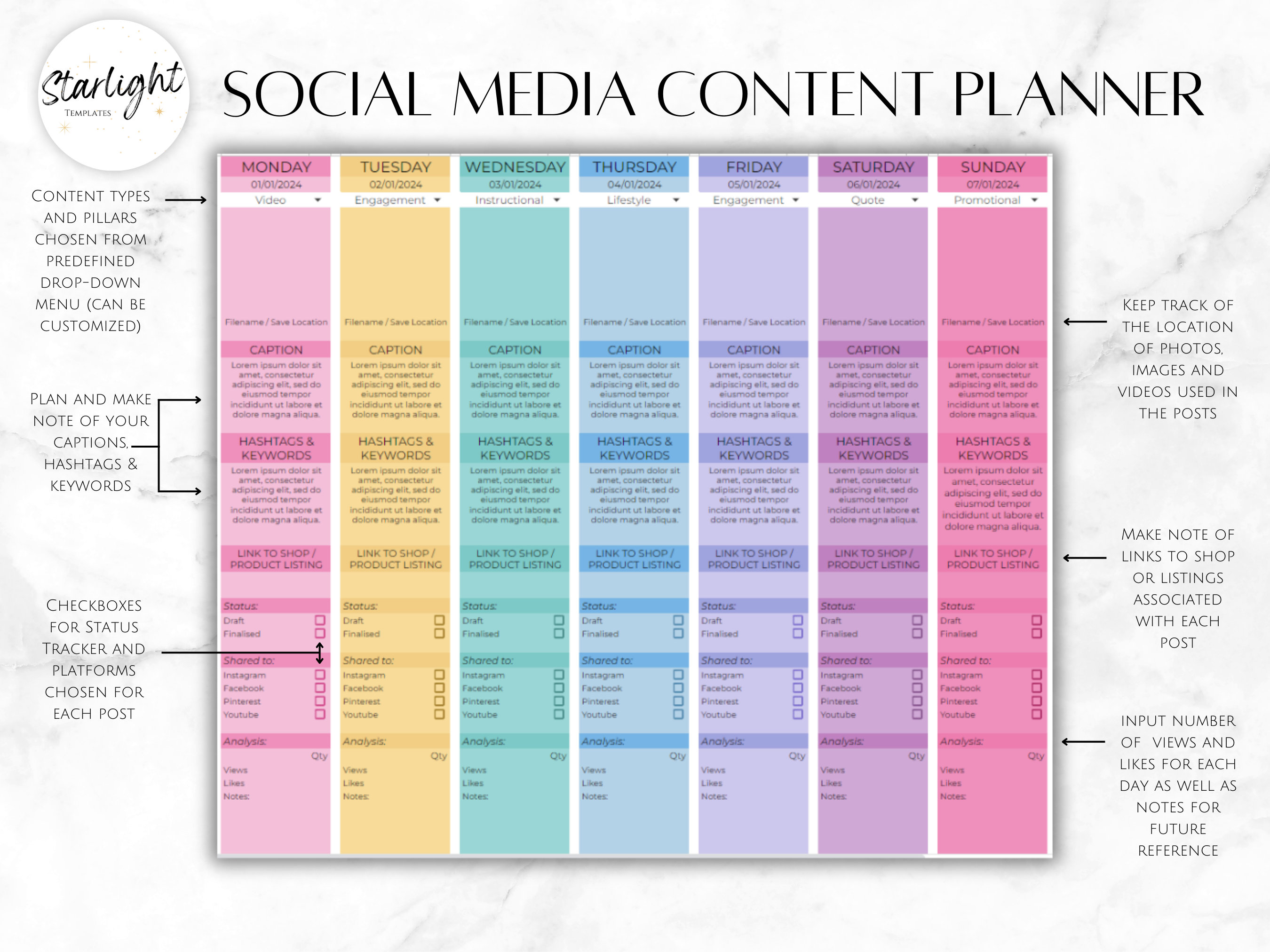 Social Media Content Calendar and Planner, Google Sheets Spreadsheet ...
