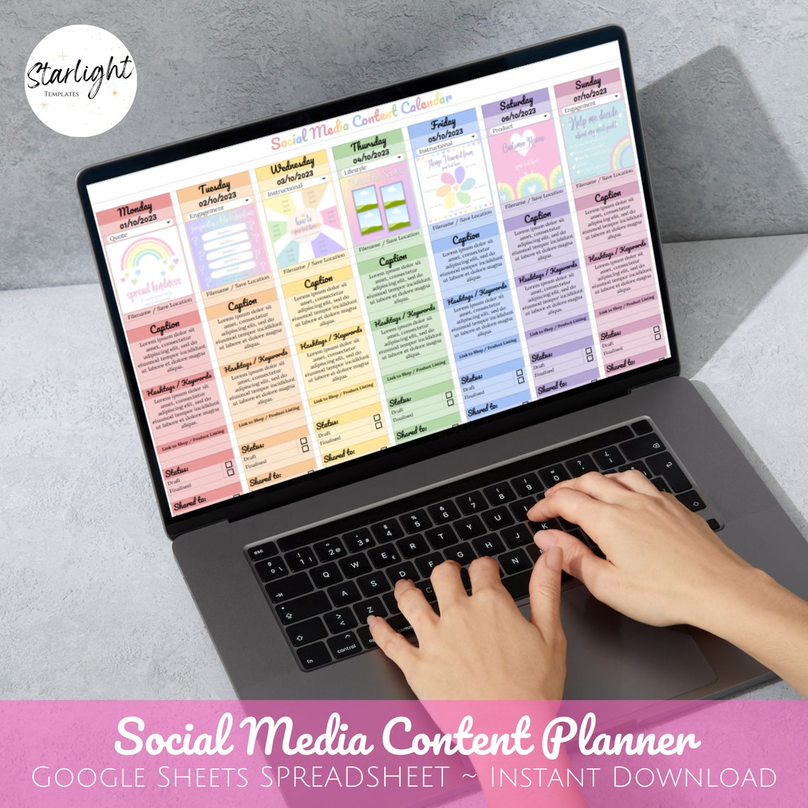 Rainbow Social Media Content Planner Google Sheets Template Social ...