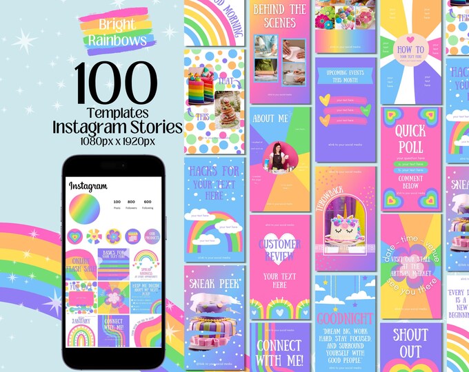 Rainbow Instagram Post Templates Canva, Instagram Templates Design ...