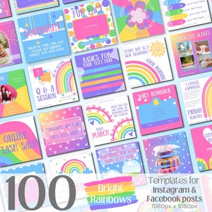 Bright Rainbow Instagram Post Templates Colorful Canva Templates ...