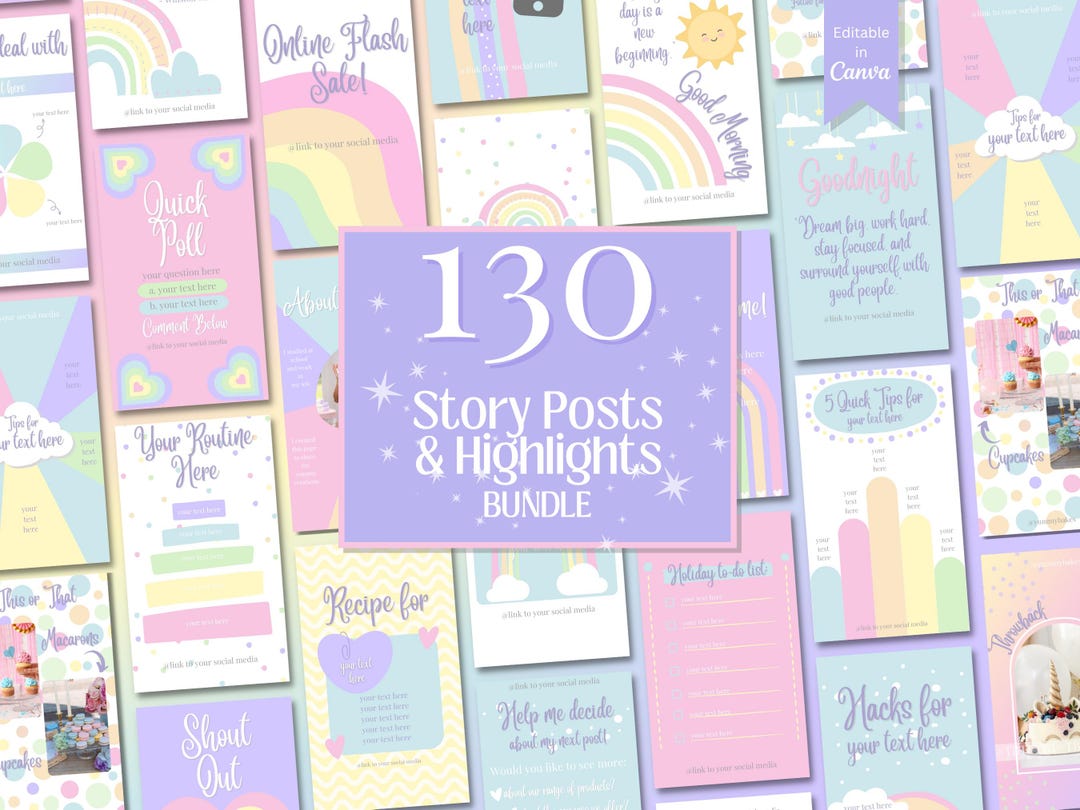 130 Pastel Rainbow Instagram Stories Bundle, Cute Insta Highlight ...