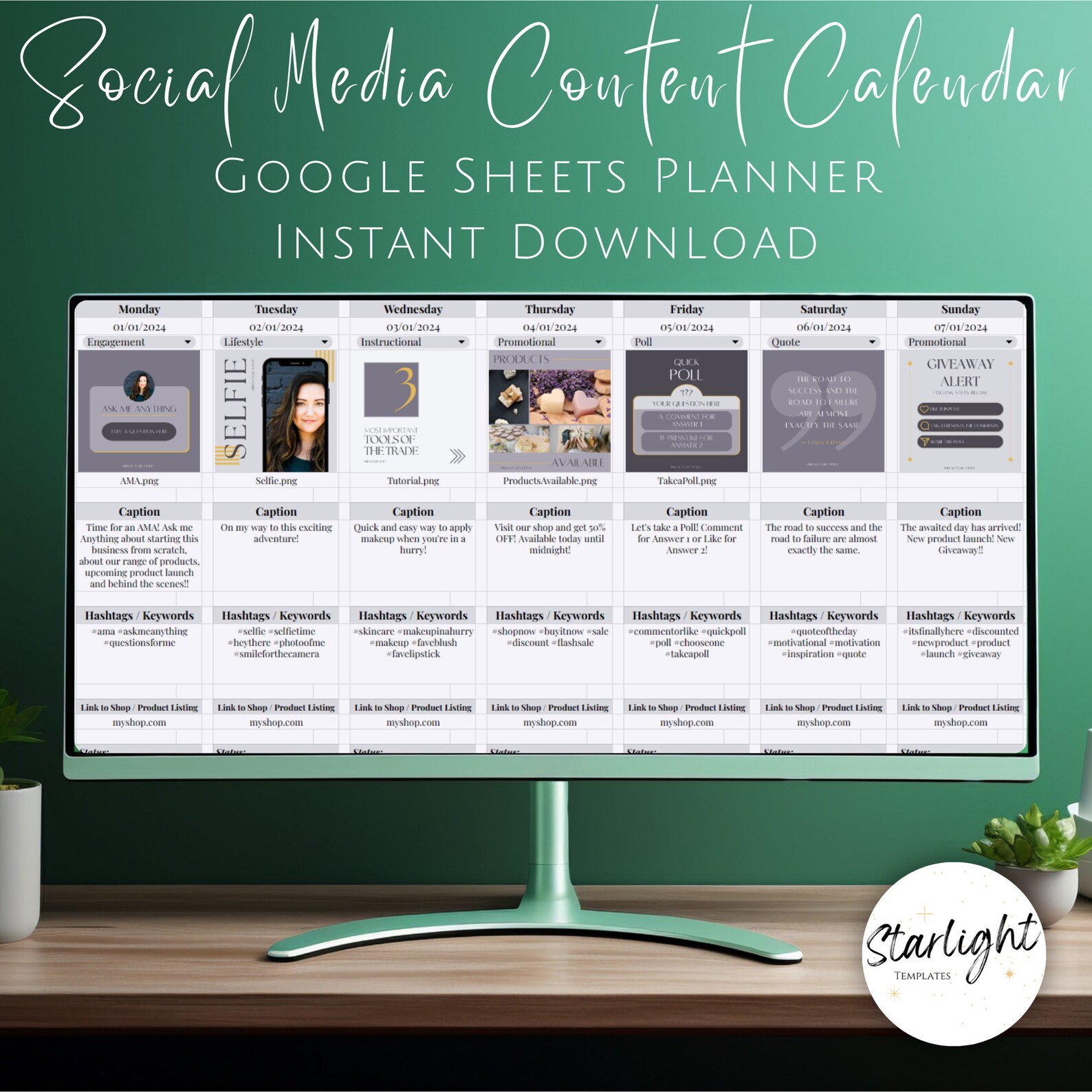2024 Social Media Content Planner, Google Sheets Social Media Calendar ...