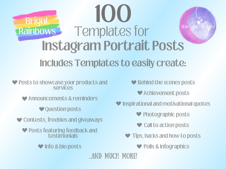 100 Bright Rainbow Instagram Portrait Post Templates, Canva Templates ...