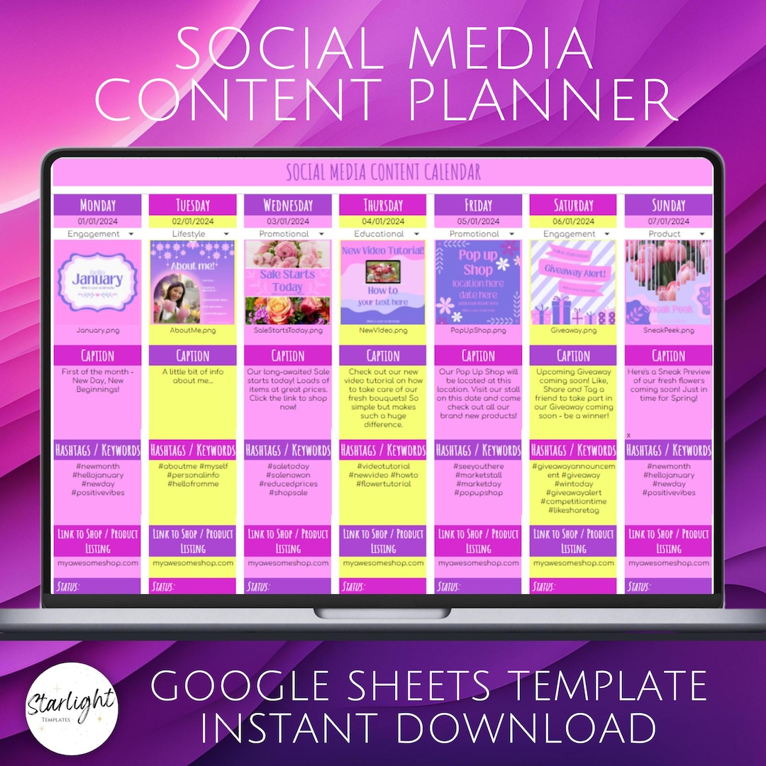 Weekly Social Media Content Planner, Social Media Calendar Template ...