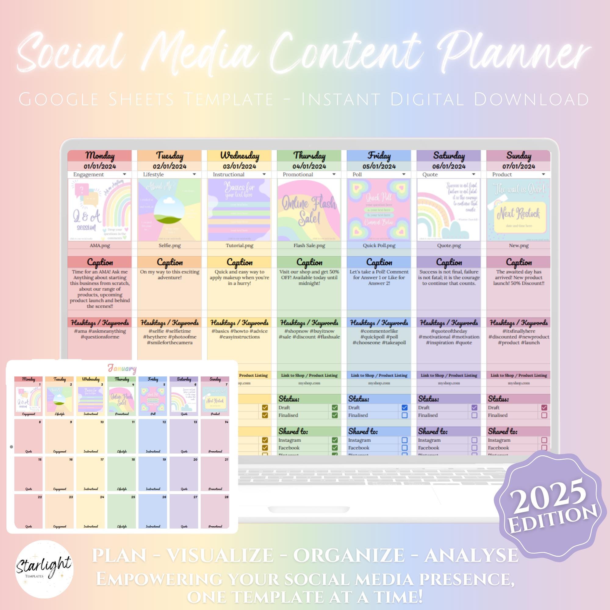 2025 Social Media Content Calendar, Google Sheets Planner Template for ...