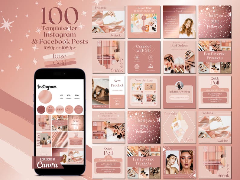 100 Pink Instagram Post Templates, Pink Social Media Templates, IG ...