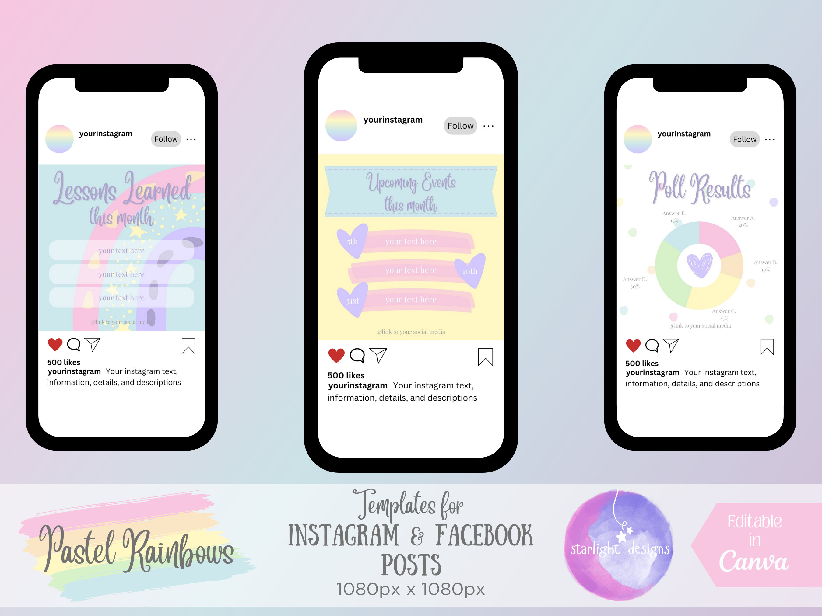 Pastel Rainbow Instagram Templates, Instagram Rainbow Posts, Social ...