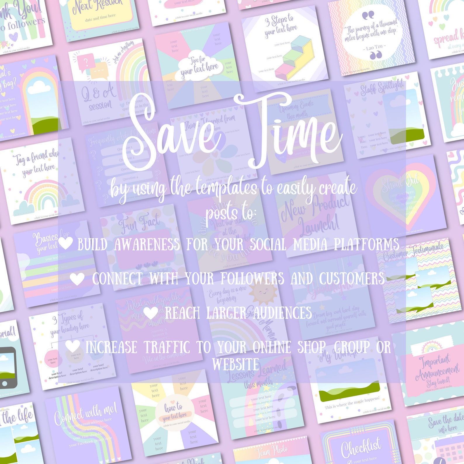 Rainbow Pastel Instagram Templates, 100 IG Posts & 30 Highlight Covers ...
