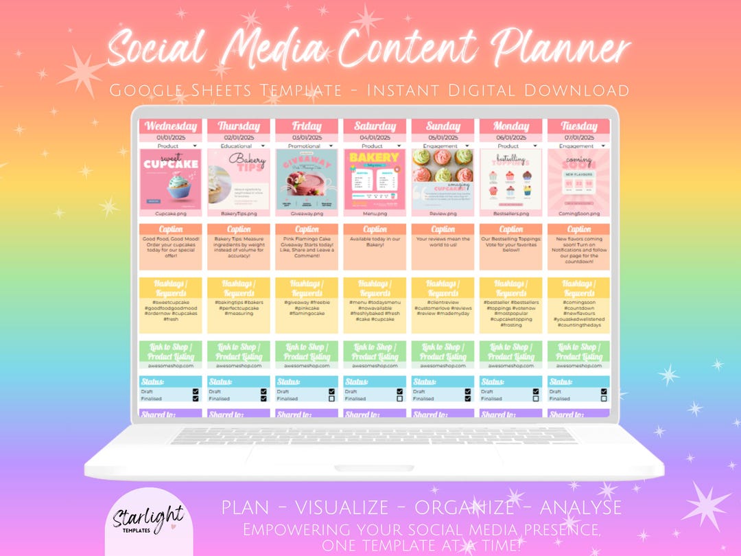 Full Year Social Media Content Calendar and Planner, Google Sheets ...