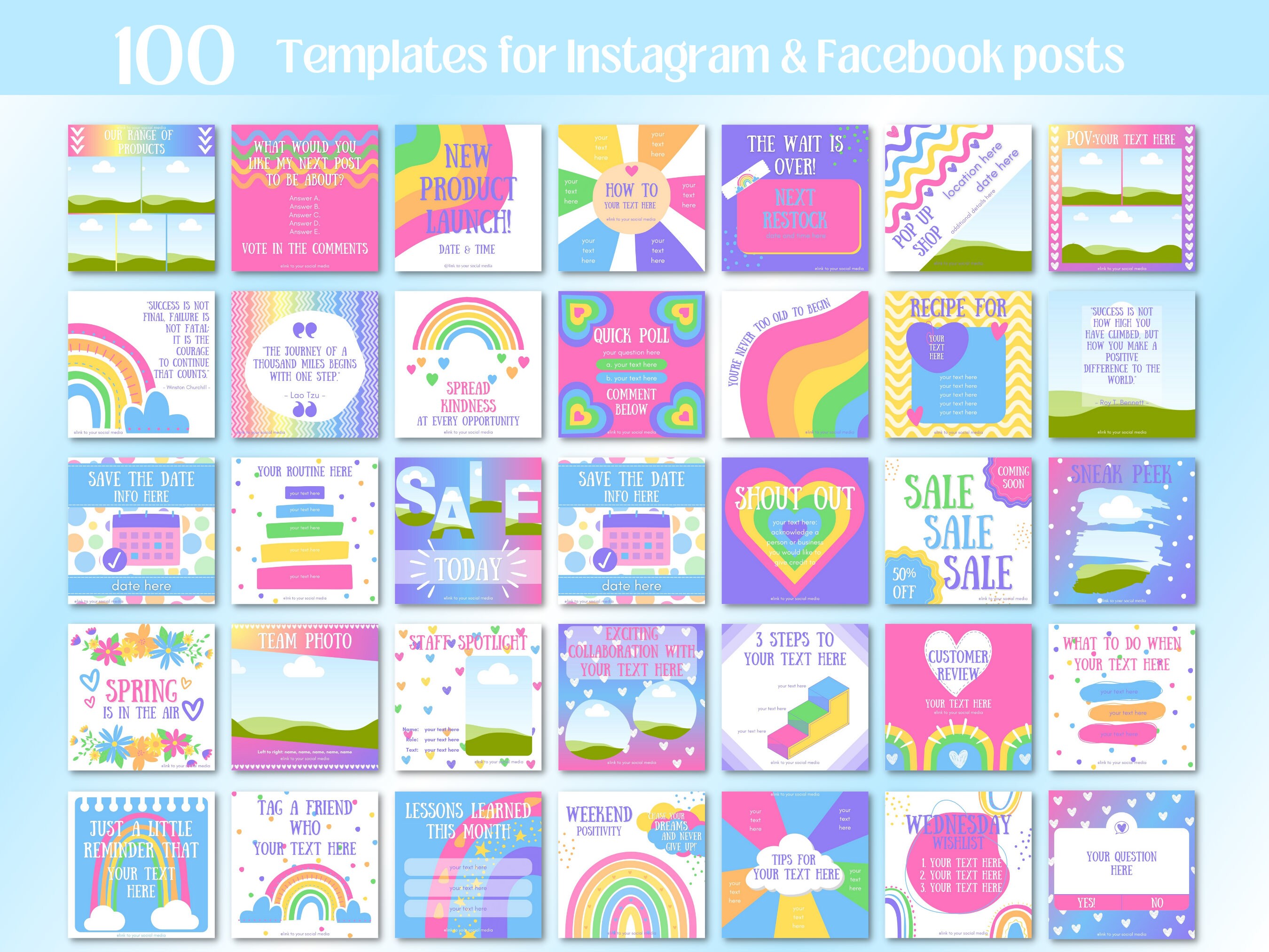 Bright Rainbow Instagram Post Templates Colorful Canva Templates ...