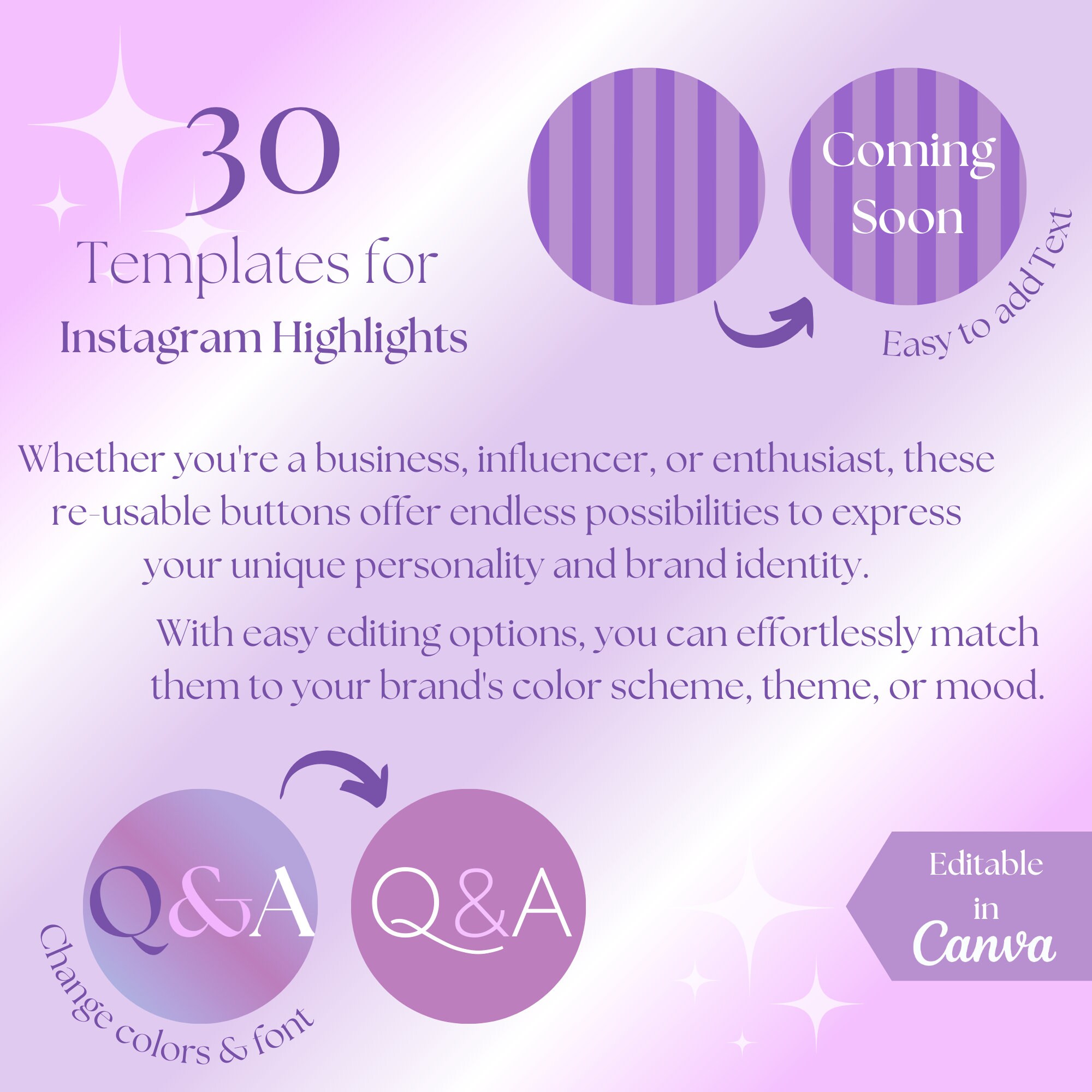30 Purple Instagram Highlight Covers, Editable Canva Templates ...