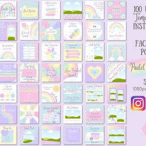 Pastel Rainbow Instagram Bundle, 100 Post Templates & 30 Highlight ...