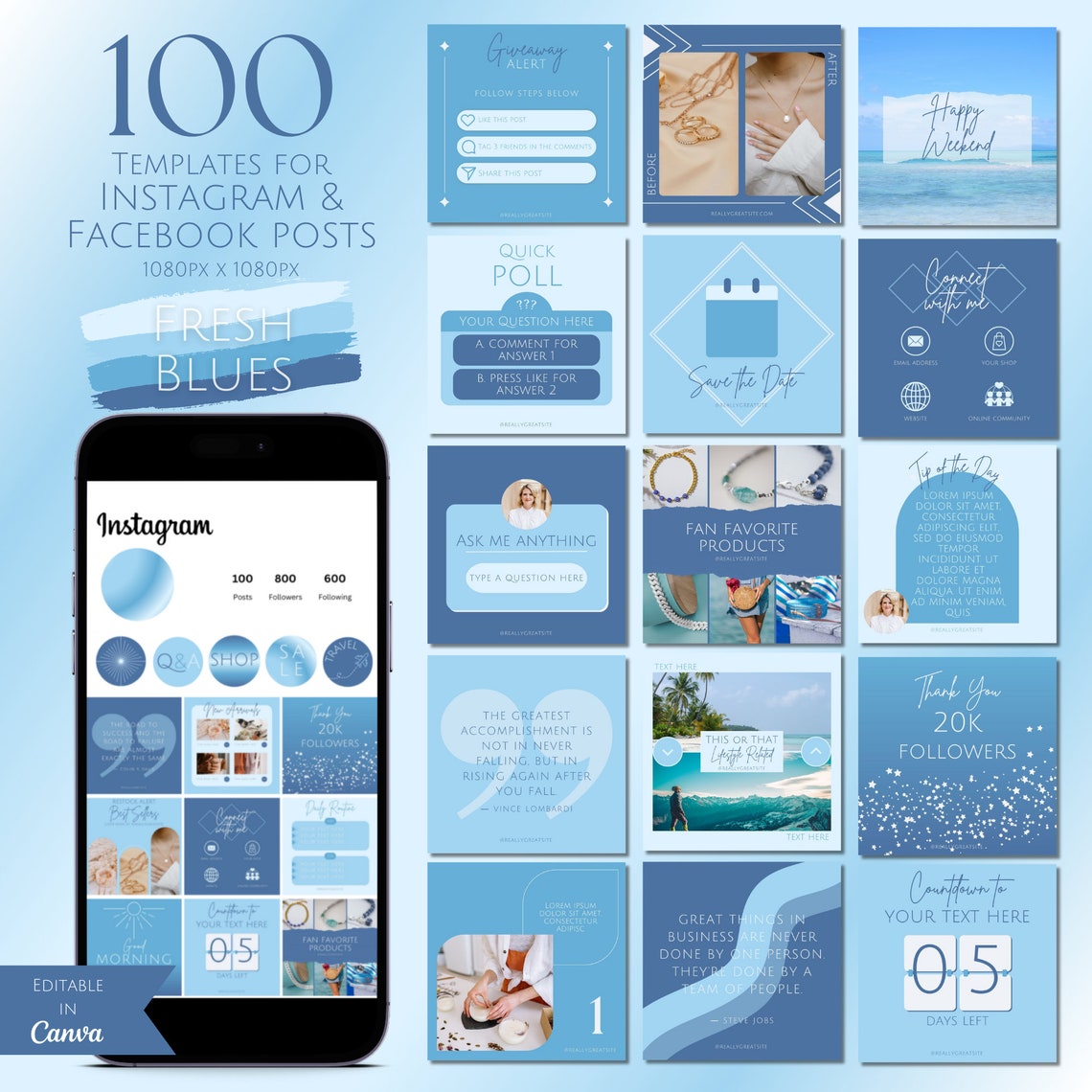 Instagram Templates for Small Business Owner, Blue Social Media ...