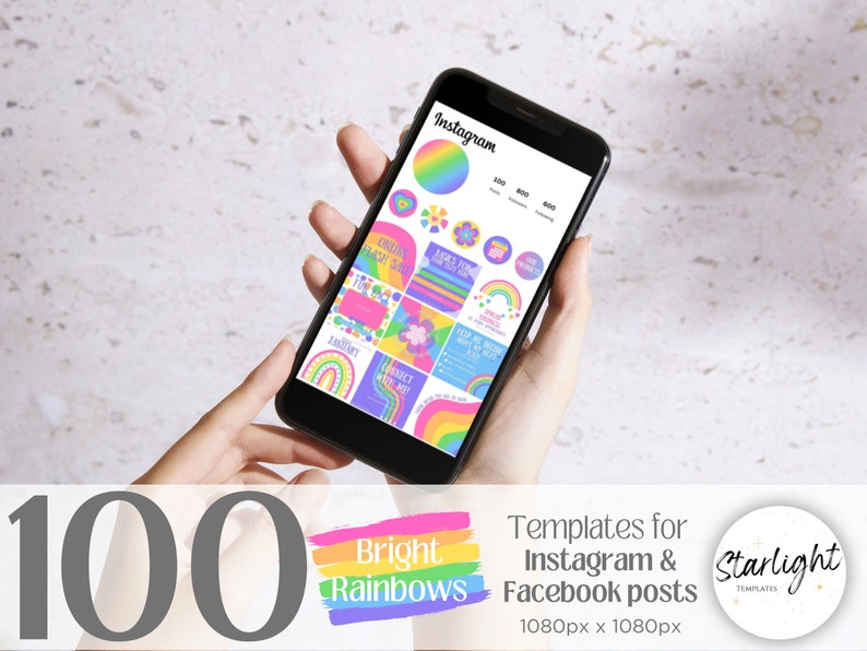 Bright Rainbow Instagram Post Templates Colorful Canva Templates ...