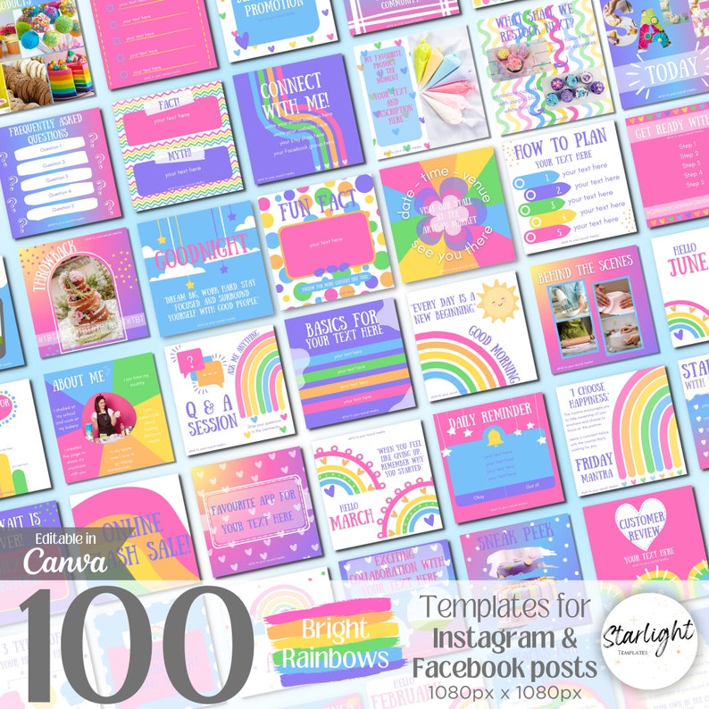100 Bright Rainbow Instagram Templates, Colorful Instagram Posts, Cute ...