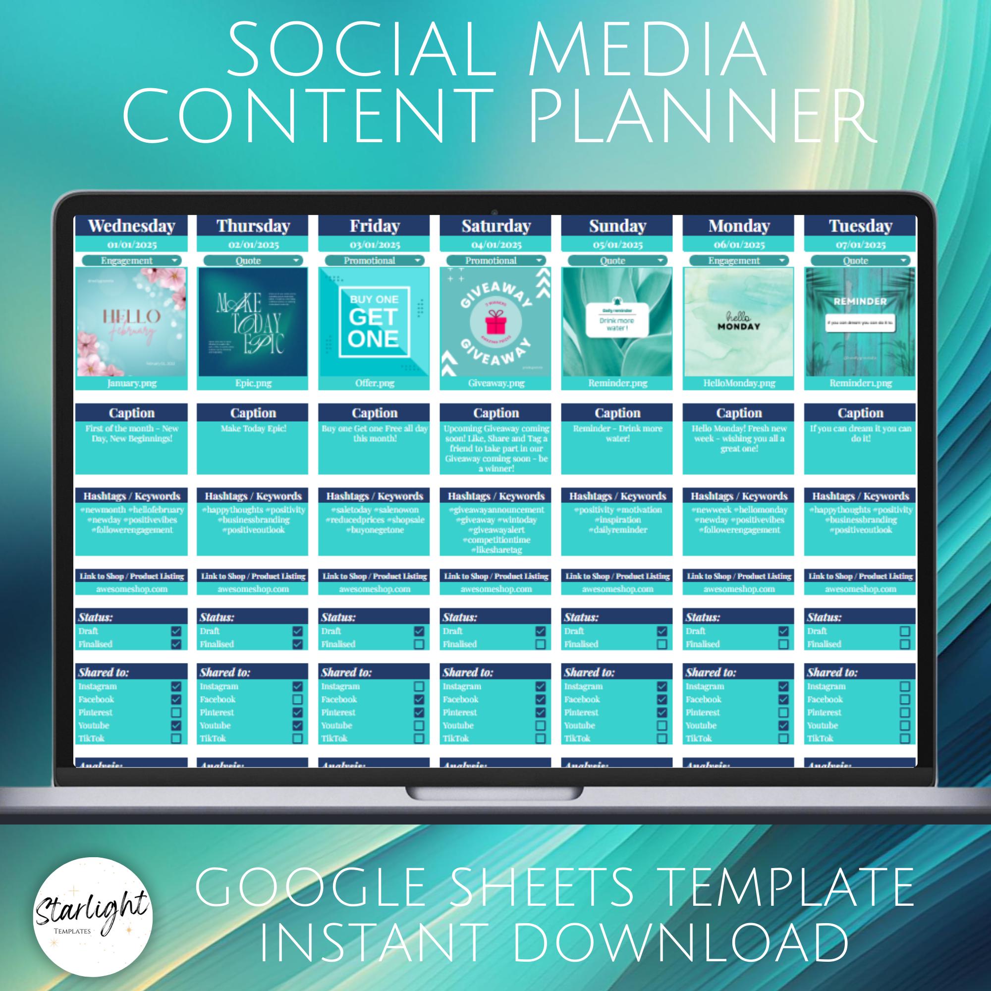 Social Media Content Planner Google Sheets Template Social Media ...