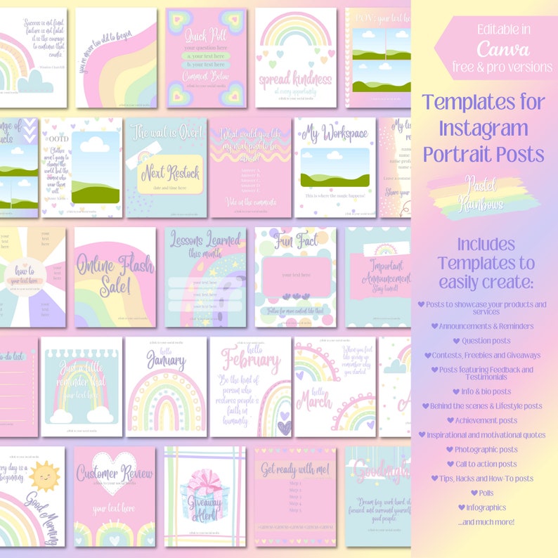 Colorful Fun Instagram Templates Portrait Size Posts 4:5, Pastel ...