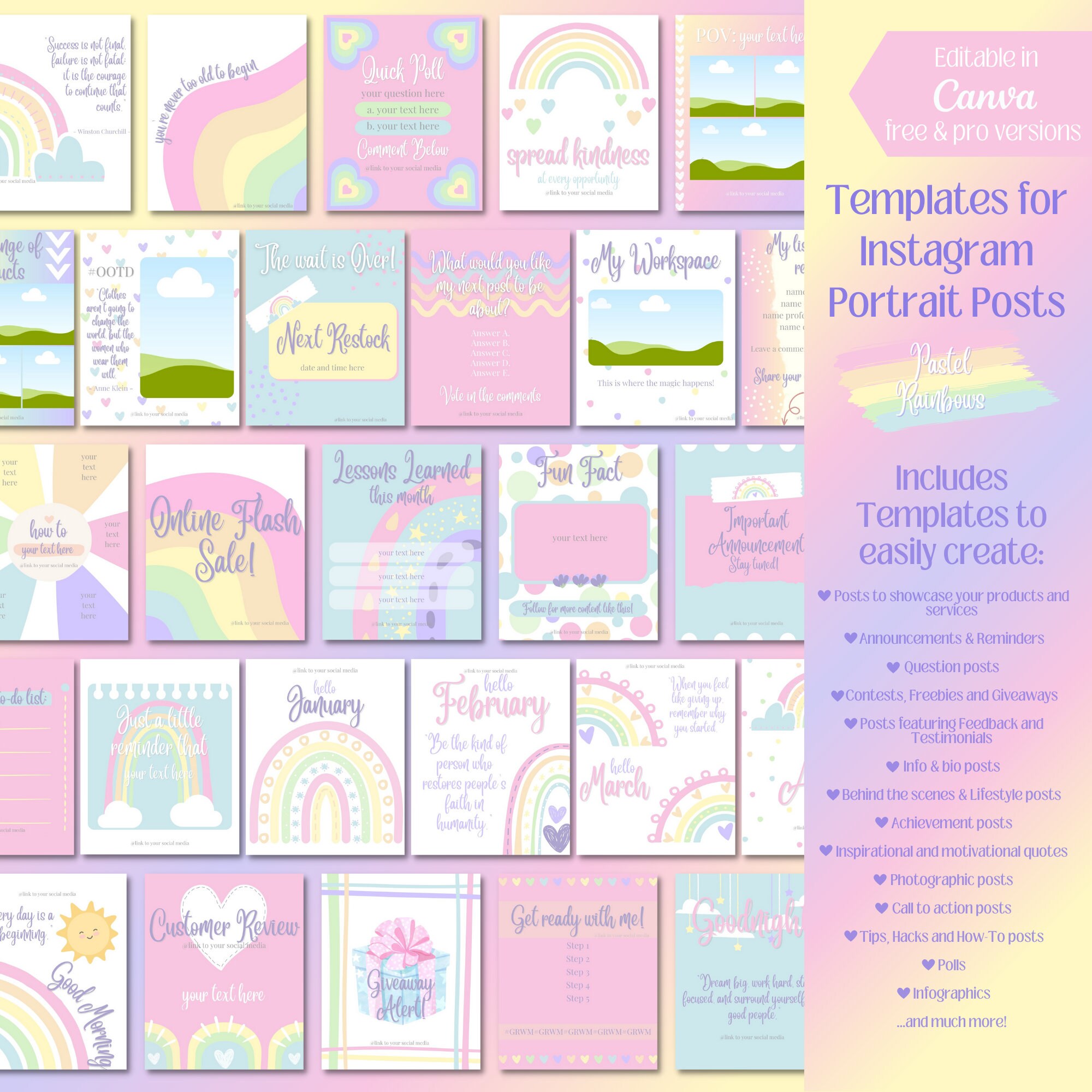 Pastel Rainbow Instagram Feed, Rainbow IG Reels, IG Feed Templates ...