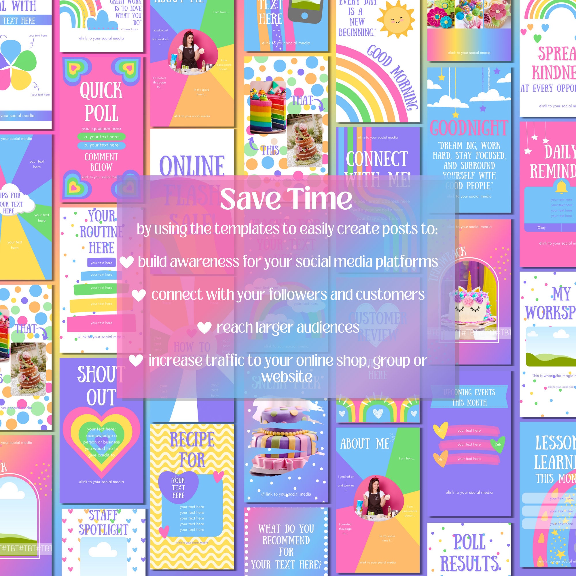 300 Rainbow Instagram Post Templates Bundle, Bright Instagram Rainbow ...