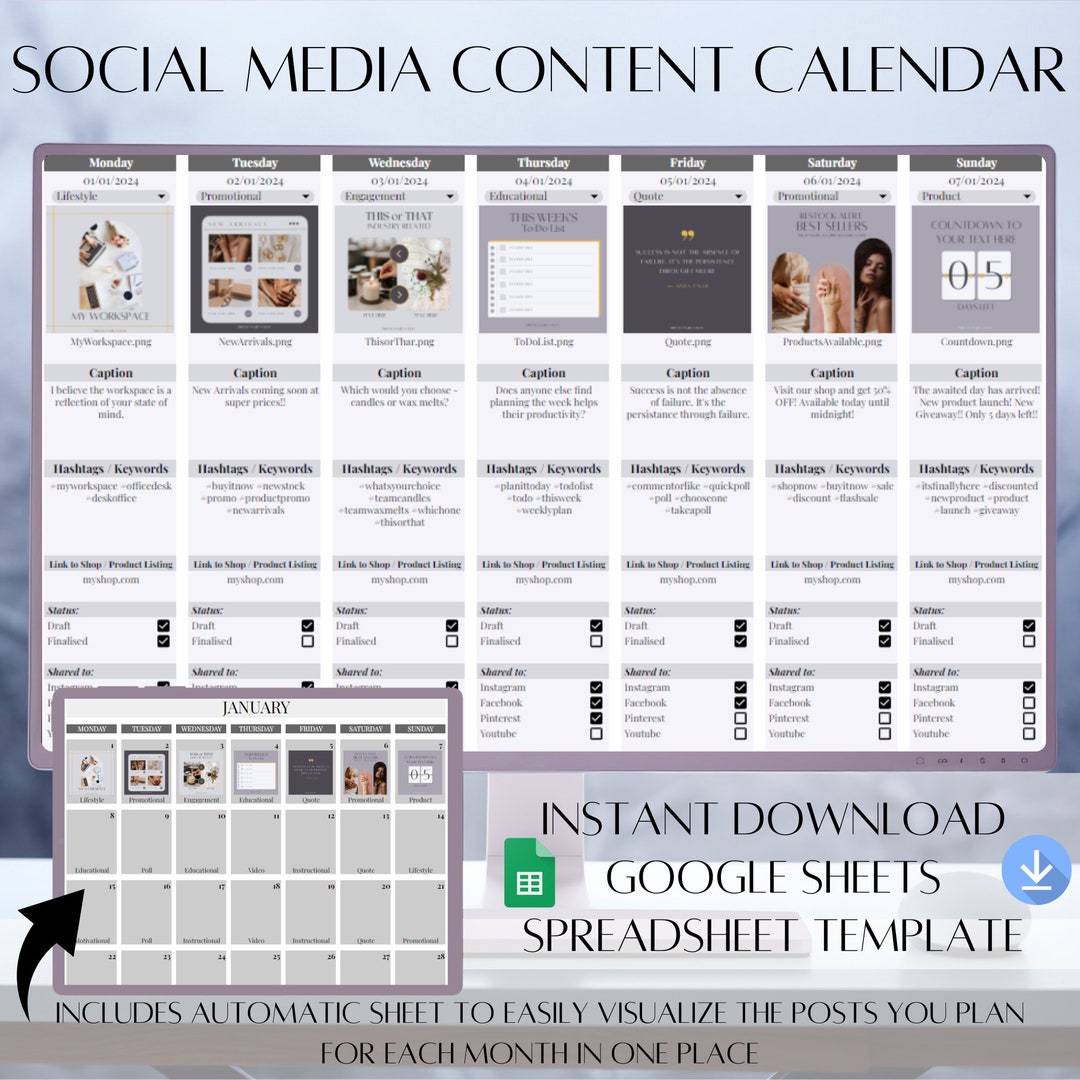 Social Media Organizer, Social Media Content Planner, Content Calendar ...