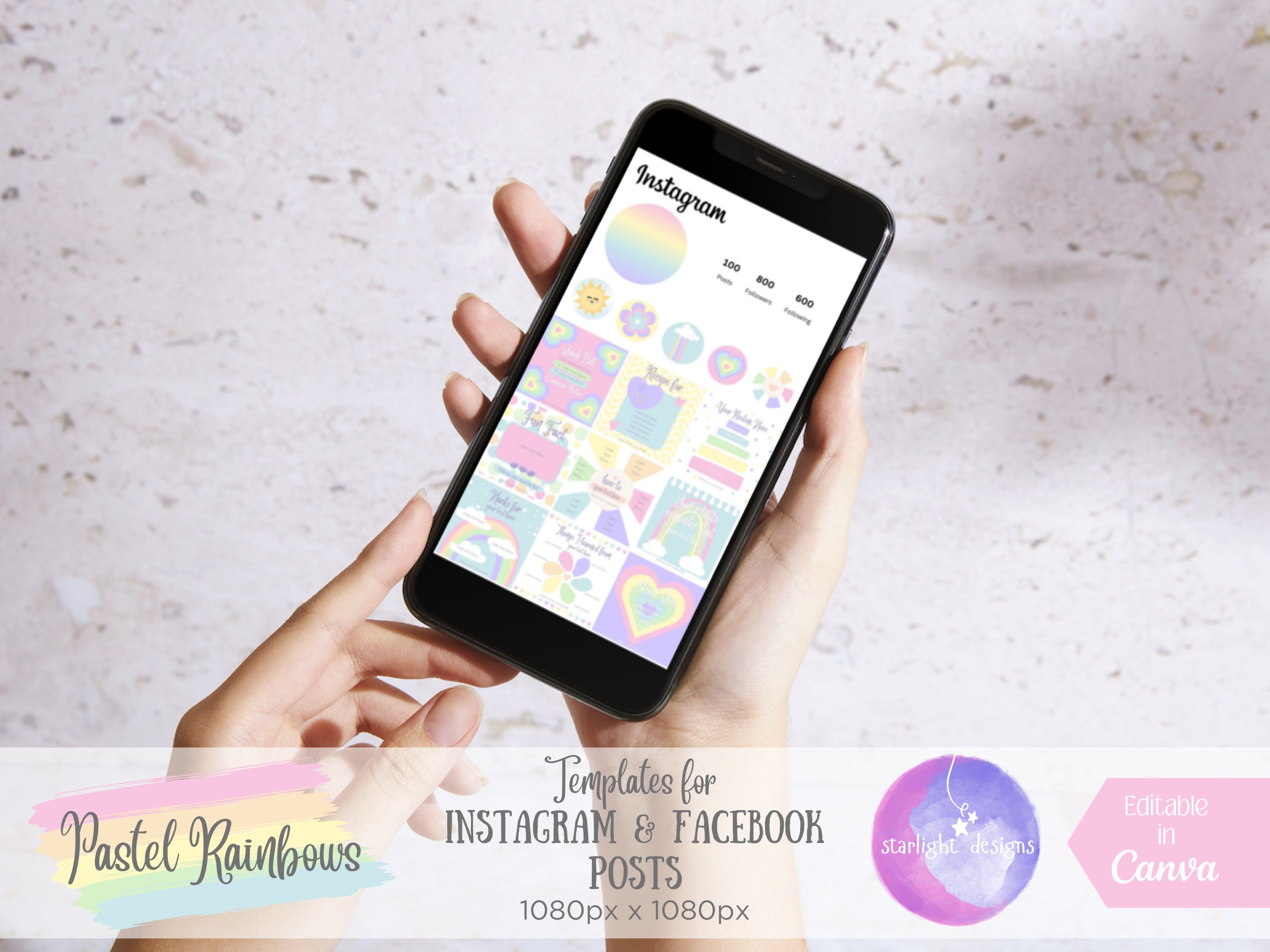 Pastel Rainbow Instagram Templates, Instagram Rainbow Posts, Social ...