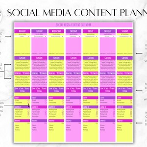 Weekly Social Media Content Planner, Social Media Calendar Template ...