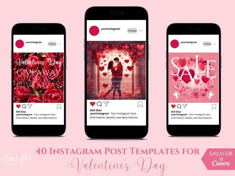 Valentine's Day Instagram Post Templates, February Instagram Posts ...