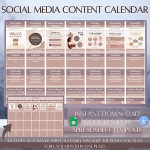 Social Media Content Calendar, Google Sheets Planner Template, Socials ...