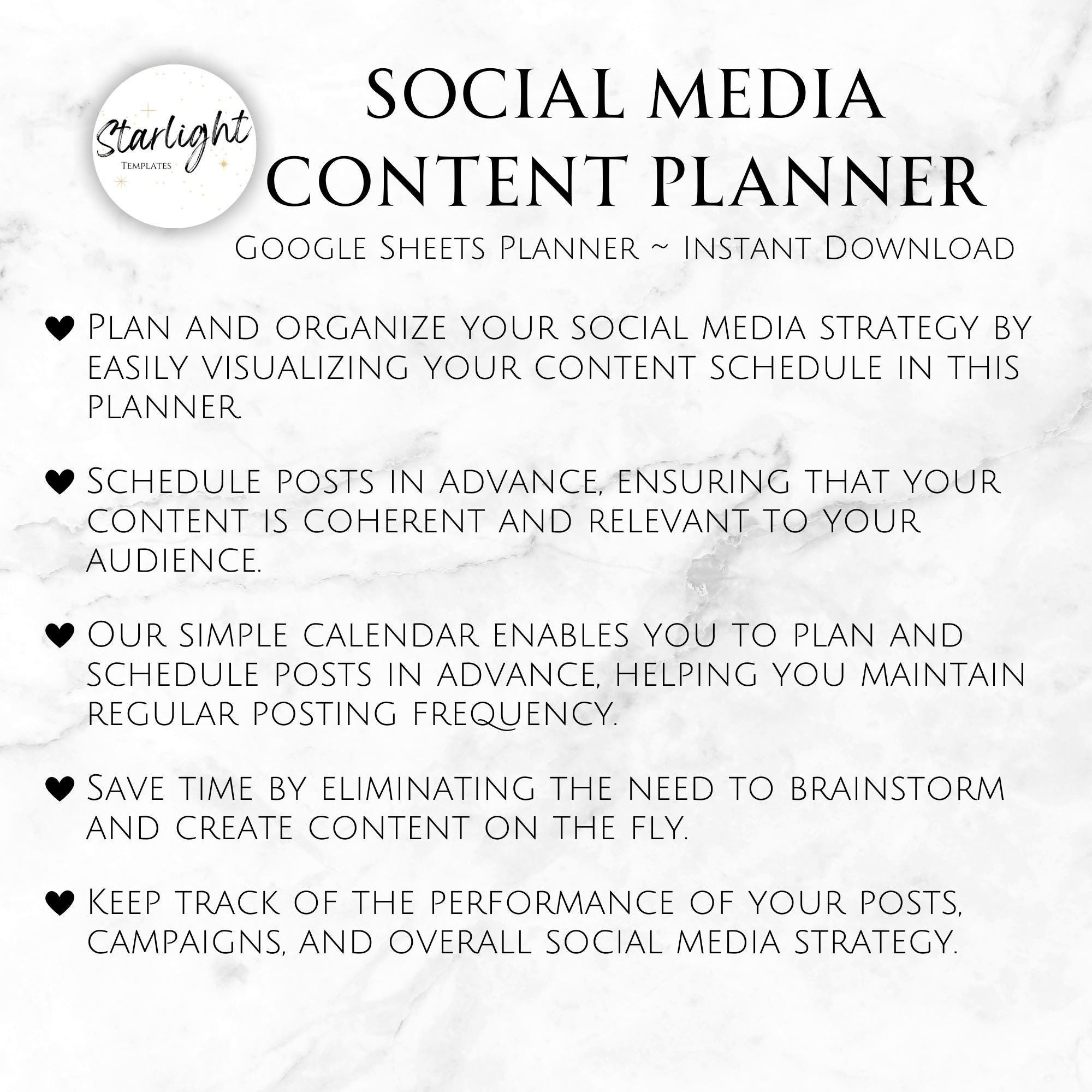 Full Year Social Media Content Calendar and Planner, Google Sheets ...