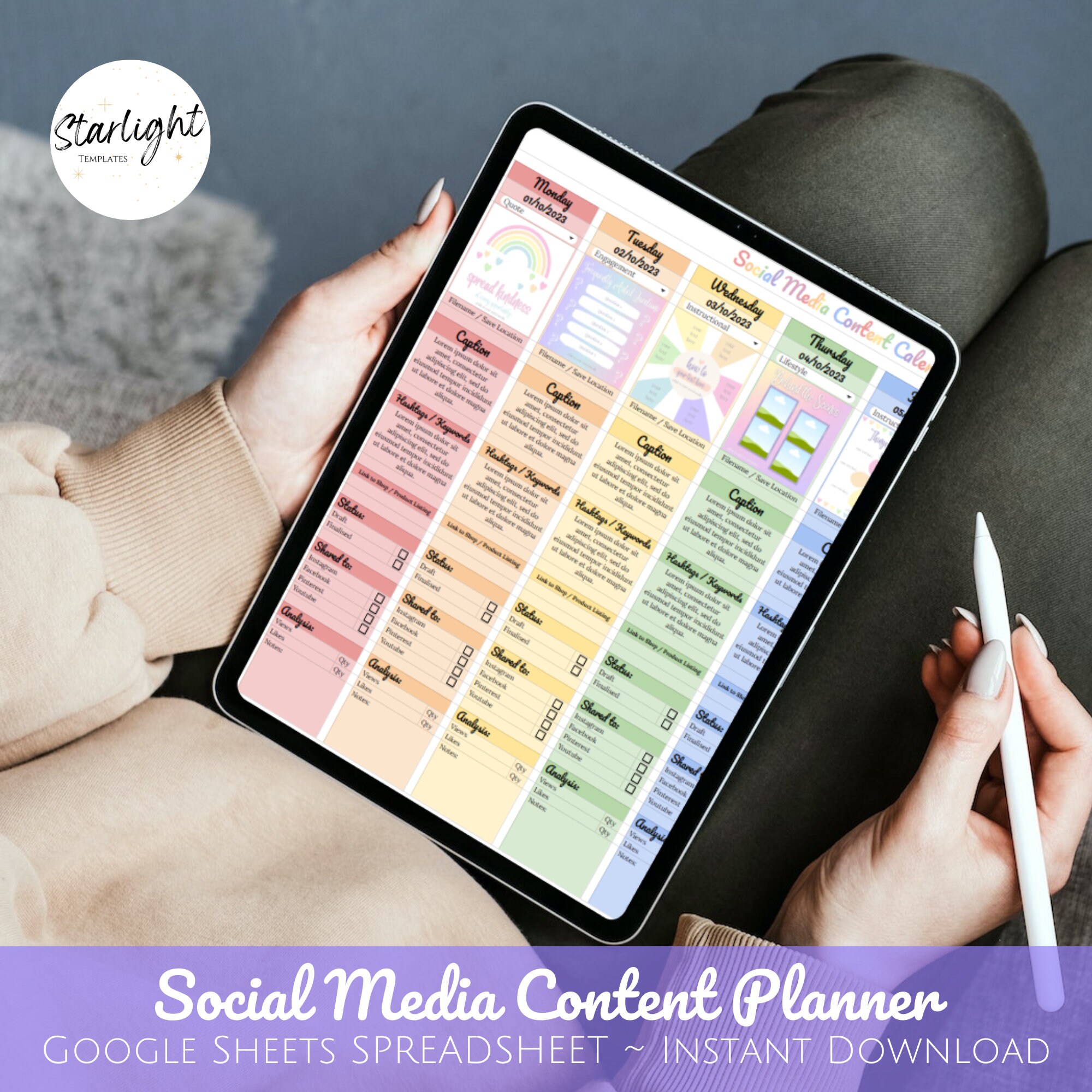 Rainbow Social Media Content Planner Google Sheets Template Social ...