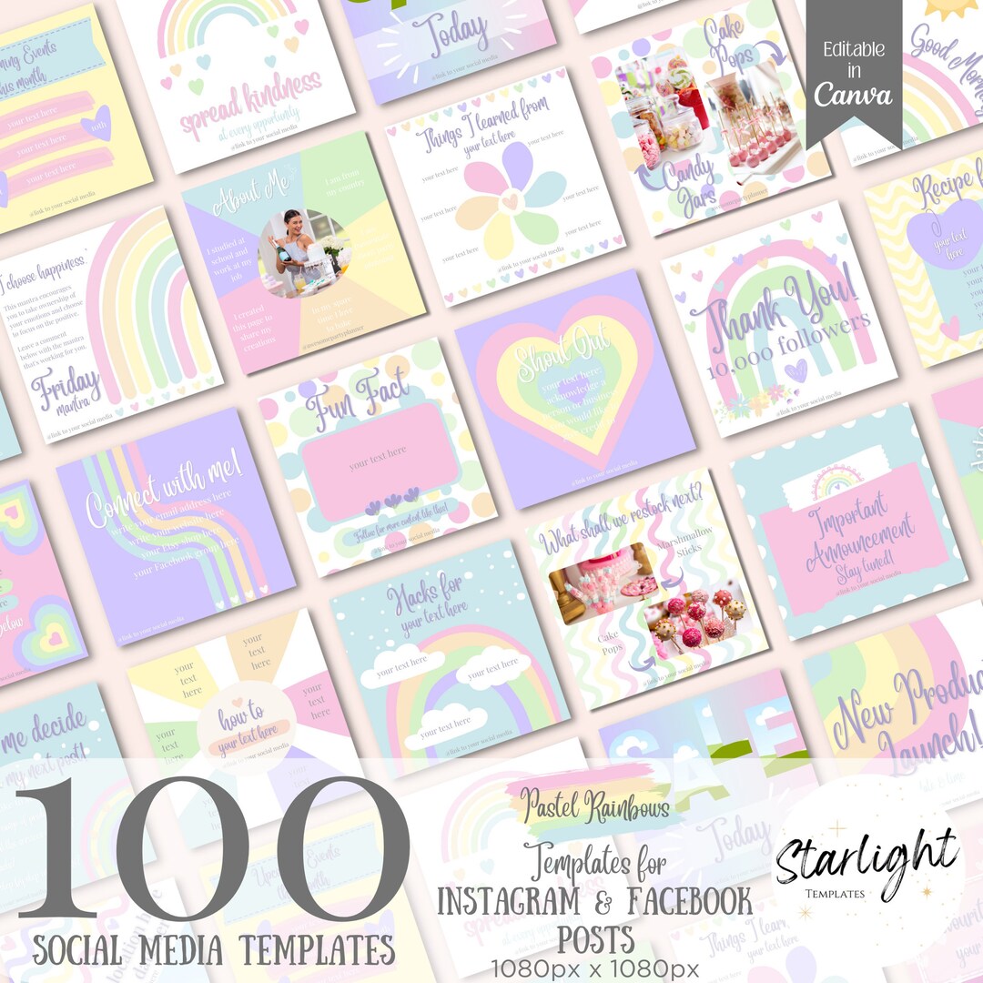 Pastel Rainbow Instagram Templates, Instagram Rainbow Posts, Social ...