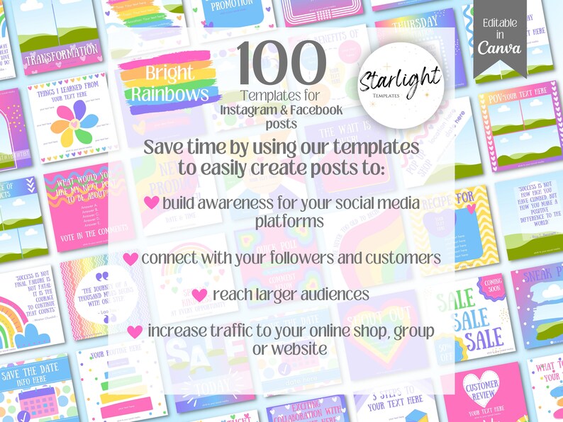 Bright Rainbow Instagram Post Templates Colorful Canva Templates ...