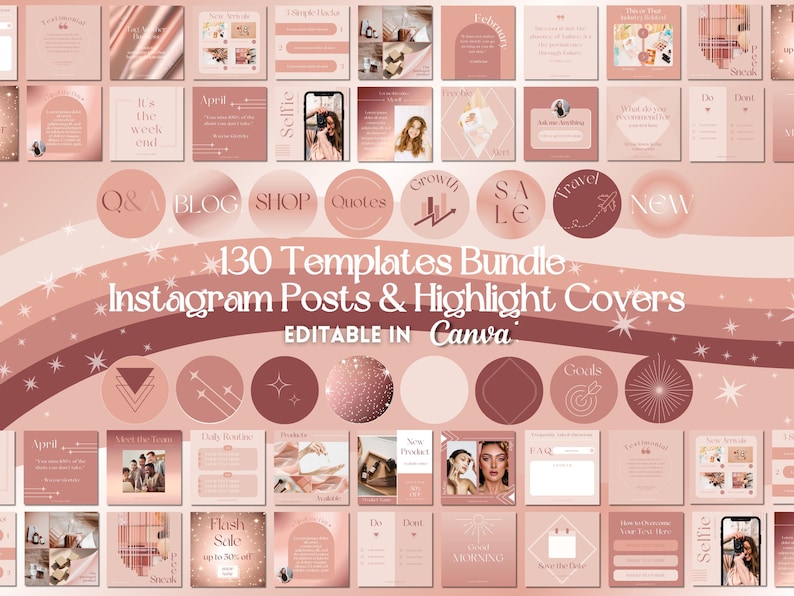 130 Blush Pink Instagram Post Templates, Instagram Highlight Covers ...