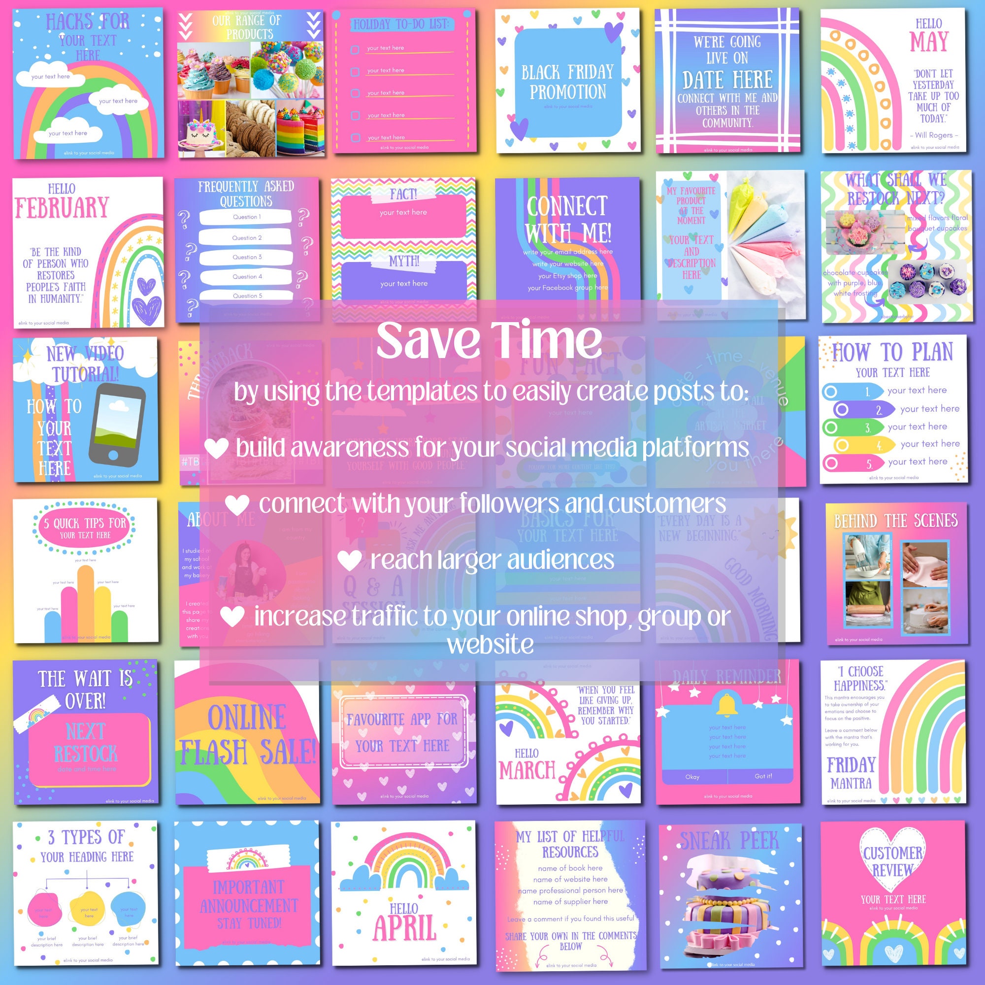 130 Rainbow Social Media Templates Bundle, Bright Instagram Feed ...