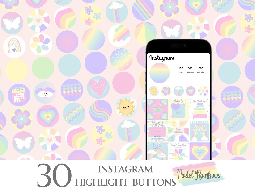 30 Rainbow Instagram Highlight Covers, Pastel Instagram Story Icons ...