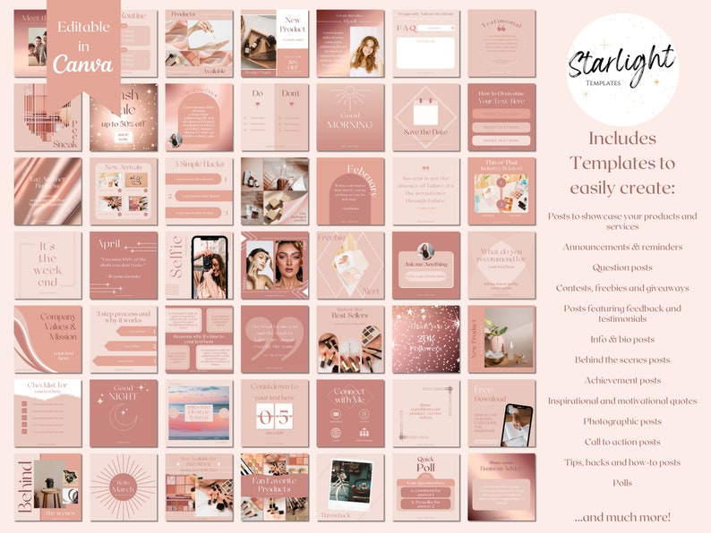 130 Blush Pink Instagram Post Templates, Instagram Highlight Covers ...