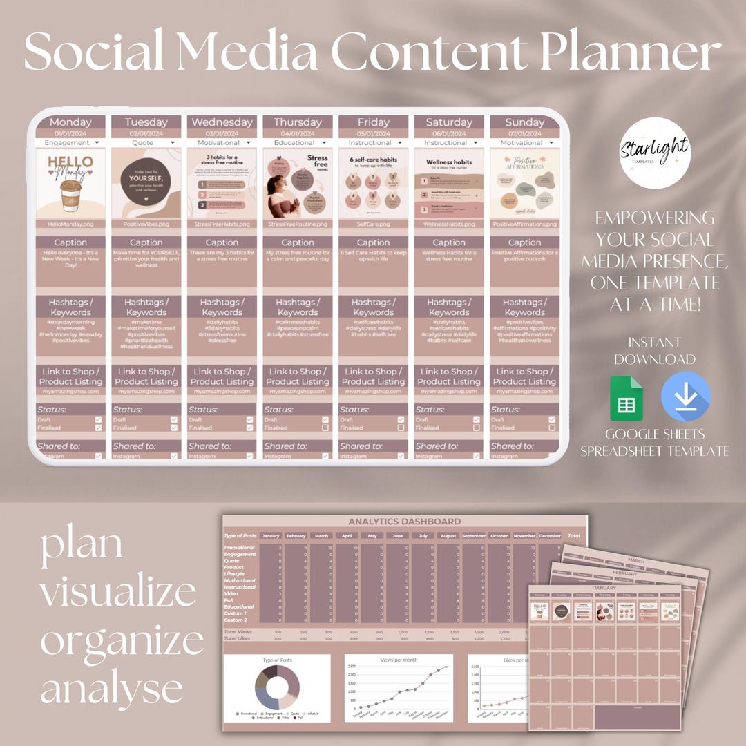 Full Year Social Media Content Planner 2025, Google Sheets Template ...