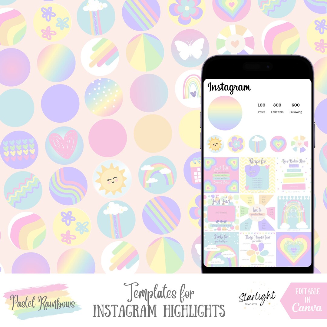 30 Rainbow Instagram Highlight Covers, Pastel Instagram Story Icons ...